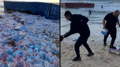 Thousands loot beached shipping containers in southern Israel