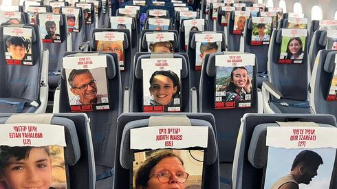 'Bring them home!' Hostages' photos cover seats of El Al plane